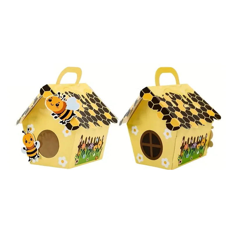 Apistore ® - Yellow House-Shaped Gift Box with Cells and Bees - 5 Pieces
